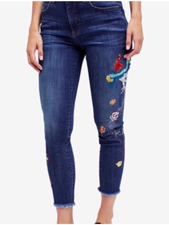 Free People | Jeans | Free People Bird Embroidered Dark Blue Ankle ...